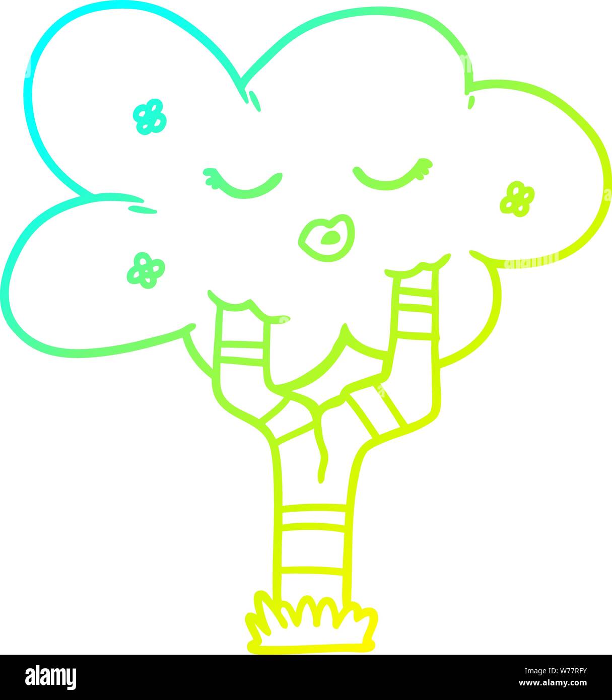 cold gradient line drawing of a cartoon tree with face Stock Vector ...
