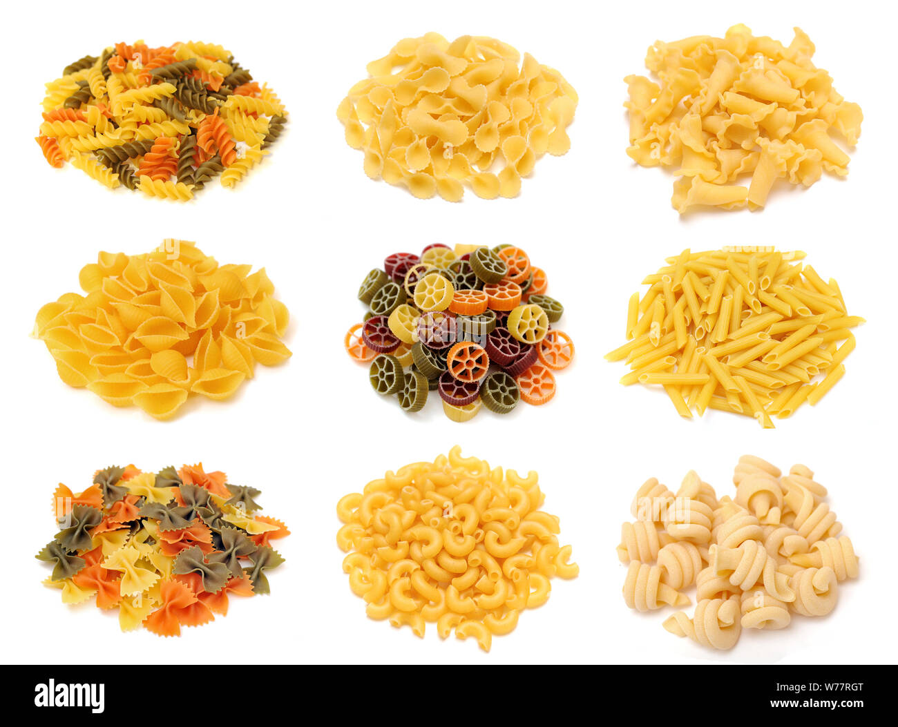mix of pasta on white background Stock Photo - Alamy