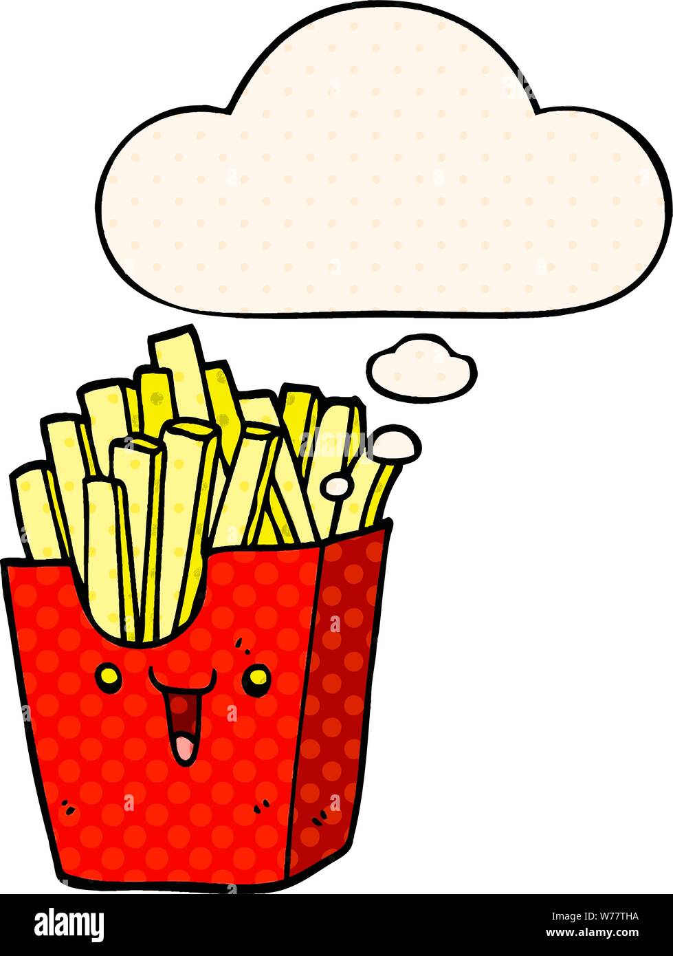 cute cartoon box of fries with thought bubble in comic book style Stock ...