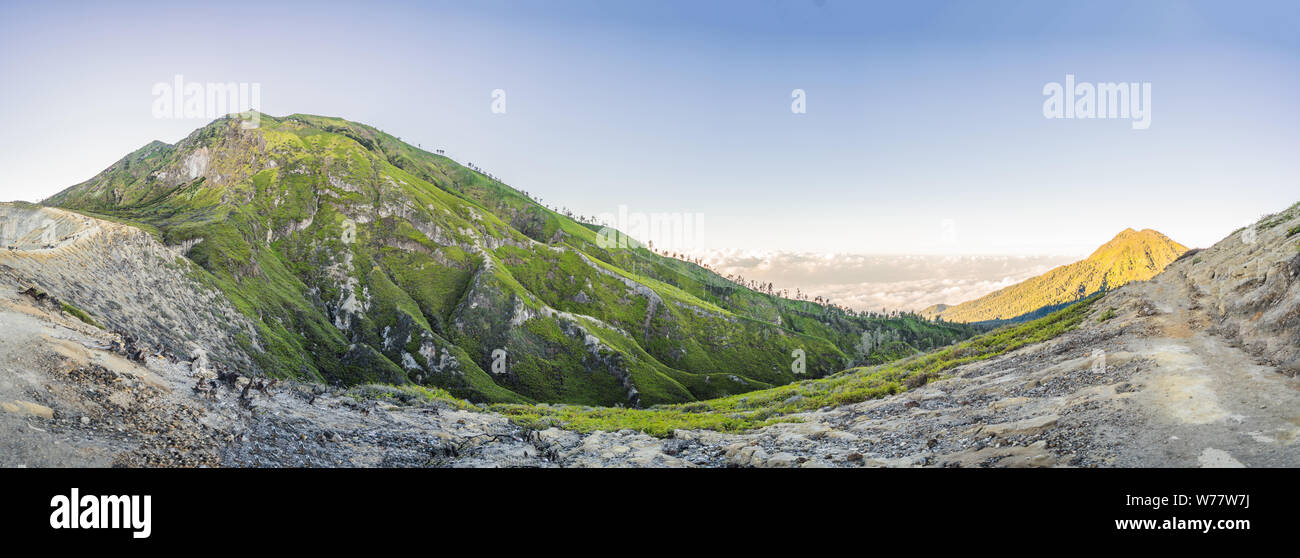 The magnificent views on green mountains from a mountain road trecking ...