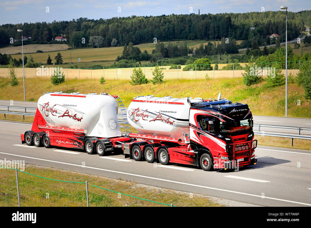 Salo, Finland. August 2, 2019. Next generation Scania R580 bulk ...