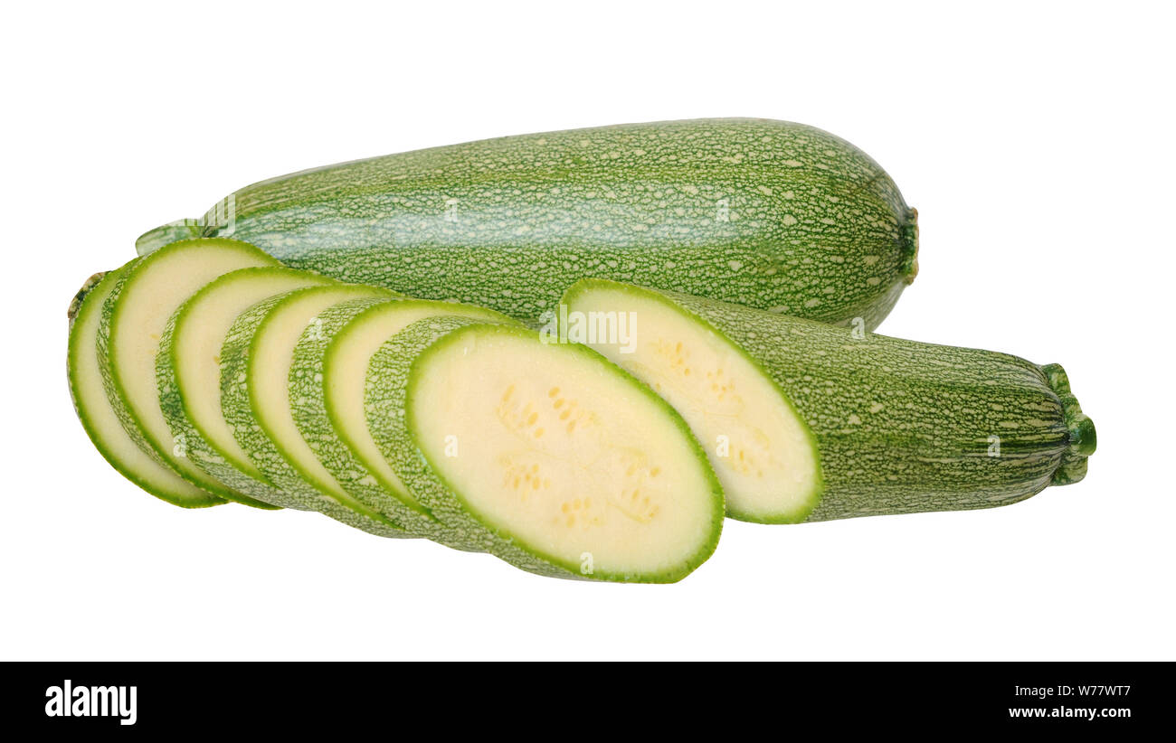 whole and slice marrow zucchini isolated on white background Stock ...