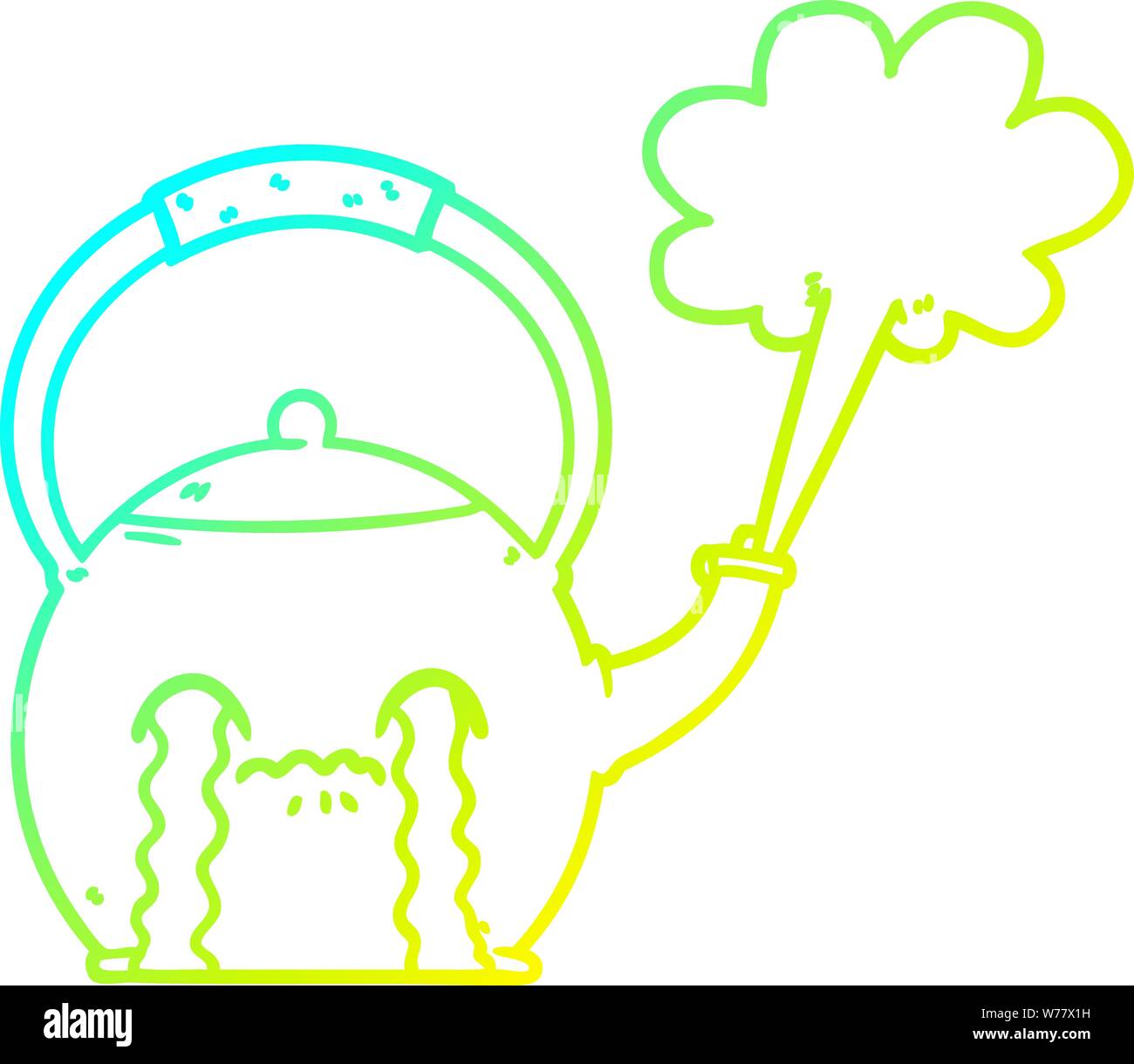 cold gradient line drawing of a cartoon boiling kettle Stock Vector ...