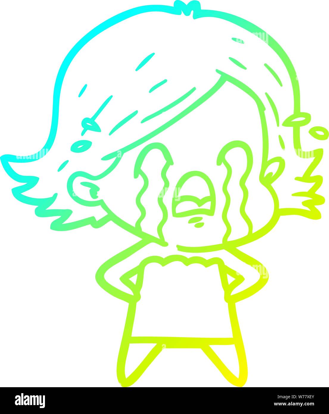 cold gradient line drawing of a cartoon woman crying Stock Vector Image ...