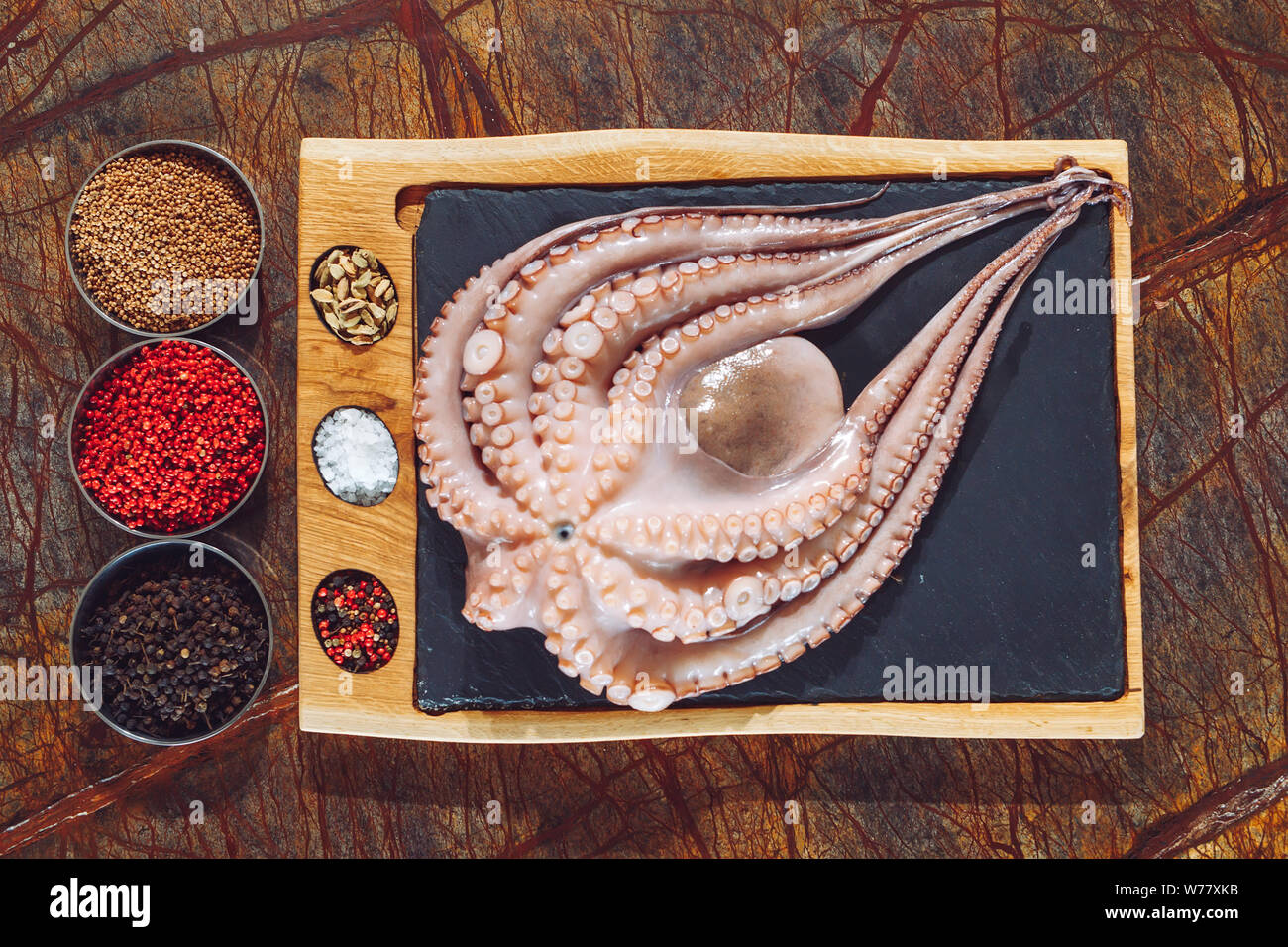 Octopus. Seafood in the restaurant. Octopus is prepared in the ...