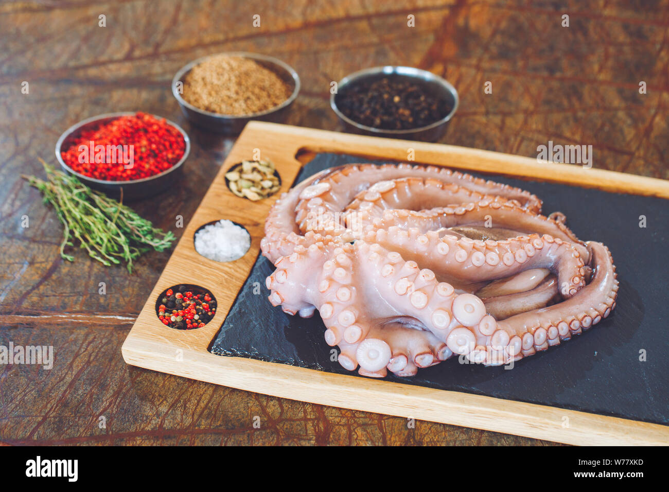 Octopus. Seafood in the restaurant. Octopus is prepared in the ...