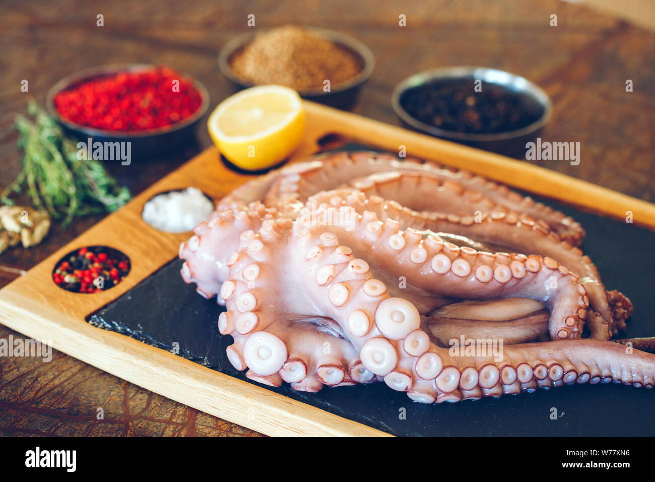 Octopus. Seafood in the restaurant. Octopus is prepared in the ...