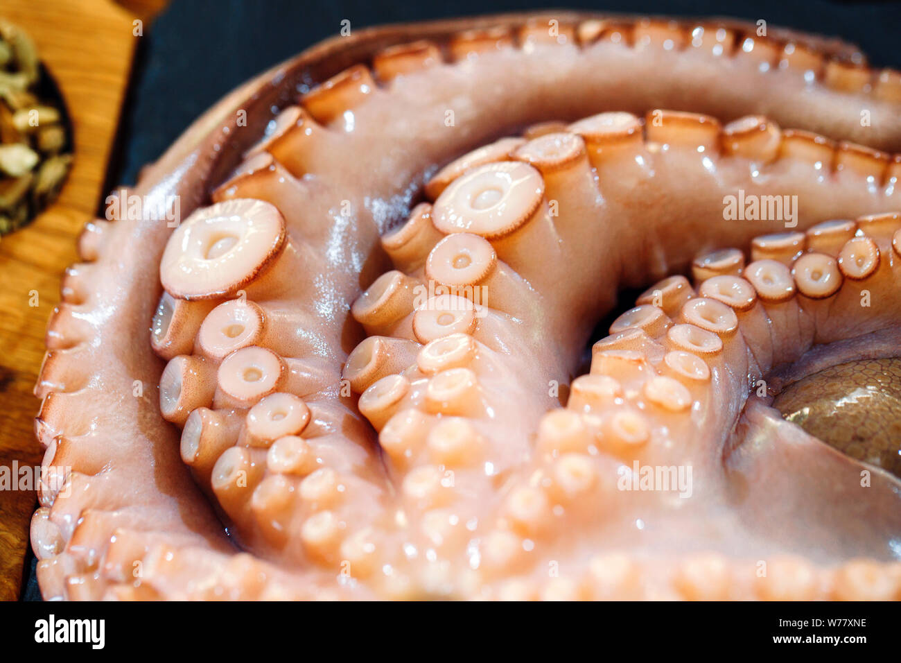 Octopus. Seafood in the restaurant. Octopus is prepared in the ...