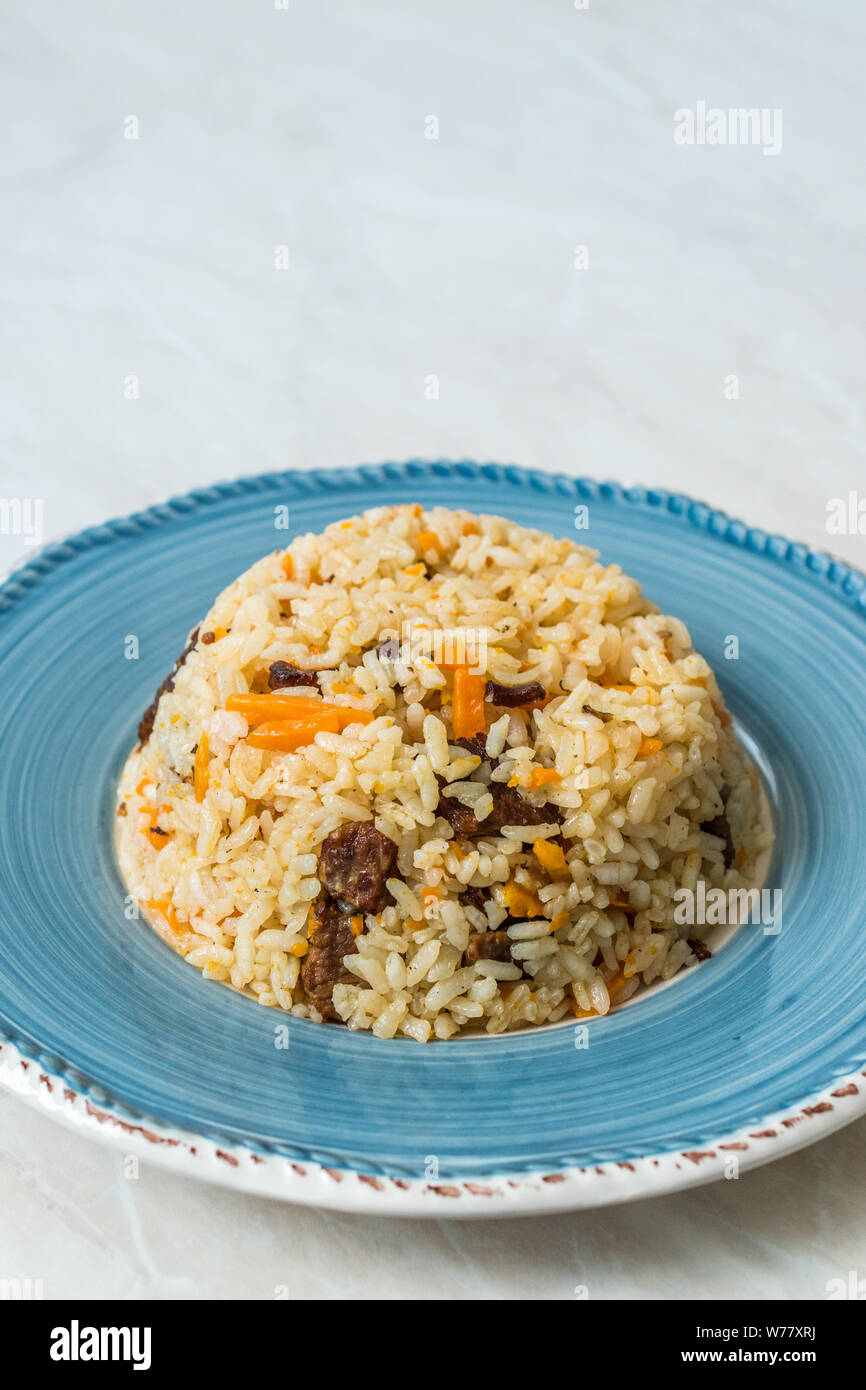 Uzbek Pilaf Rice with Meat, Carrot and Onion / Pilav. Traditional Food ...