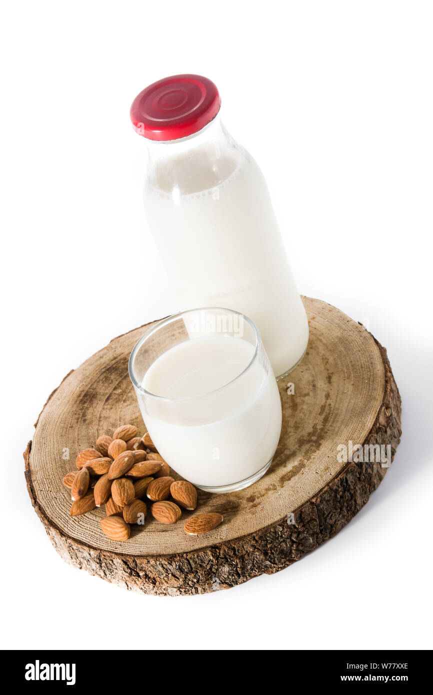 Almond milk isolated on white background Stock Photo - Alamy