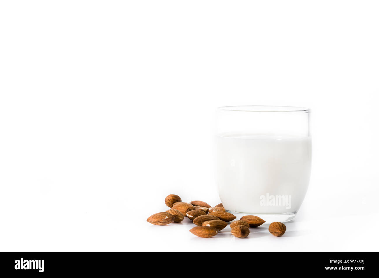 Almond milk isolated on white background. Copyspace Stock Photo - Alamy