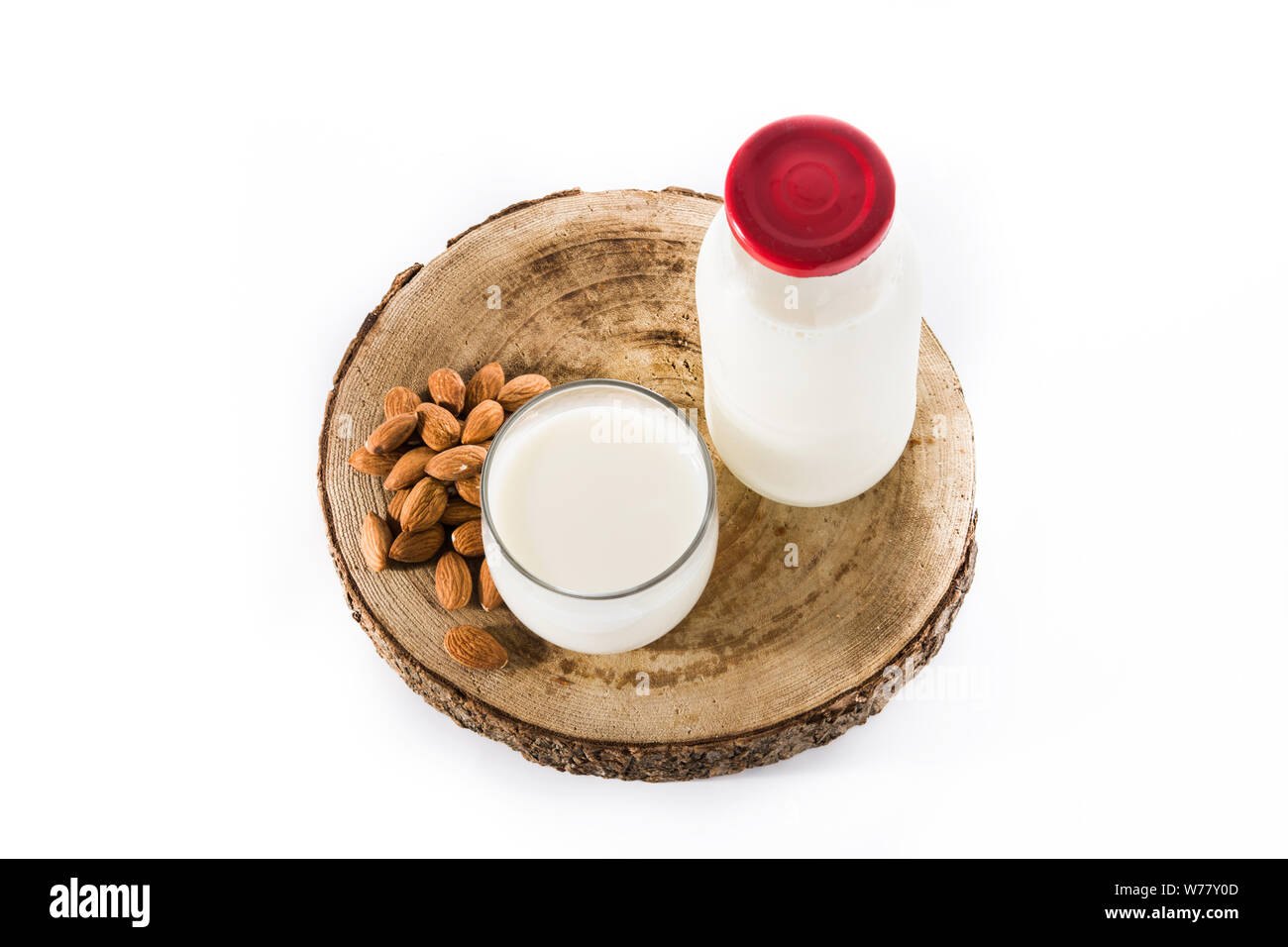 Almond milk isolated on white background Stock Photo - Alamy