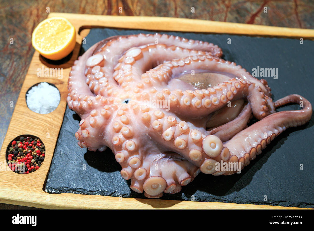 Octopus. Seafood in the restaurant. Octopus is prepared in the ...
