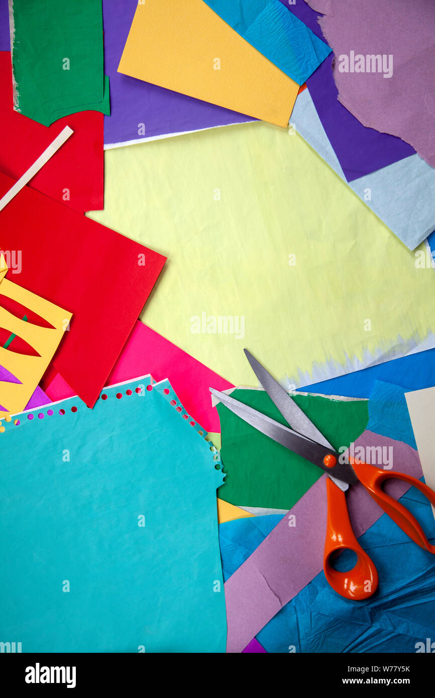 Bright Papers For Collage with Scissors Stock Photo - Alamy