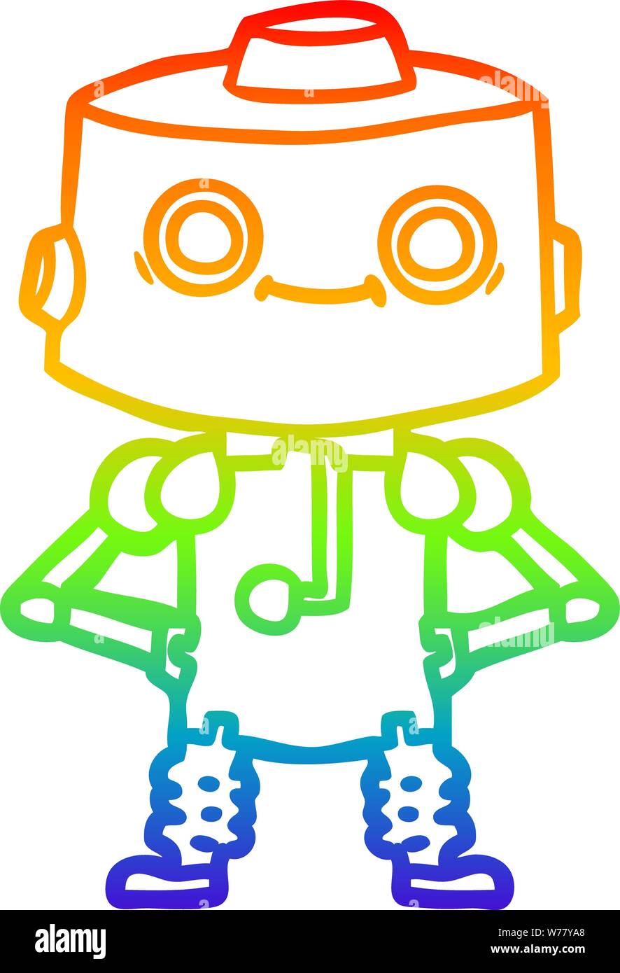rainbow gradient line drawing of a cartoon robot Stock Vector Image ...