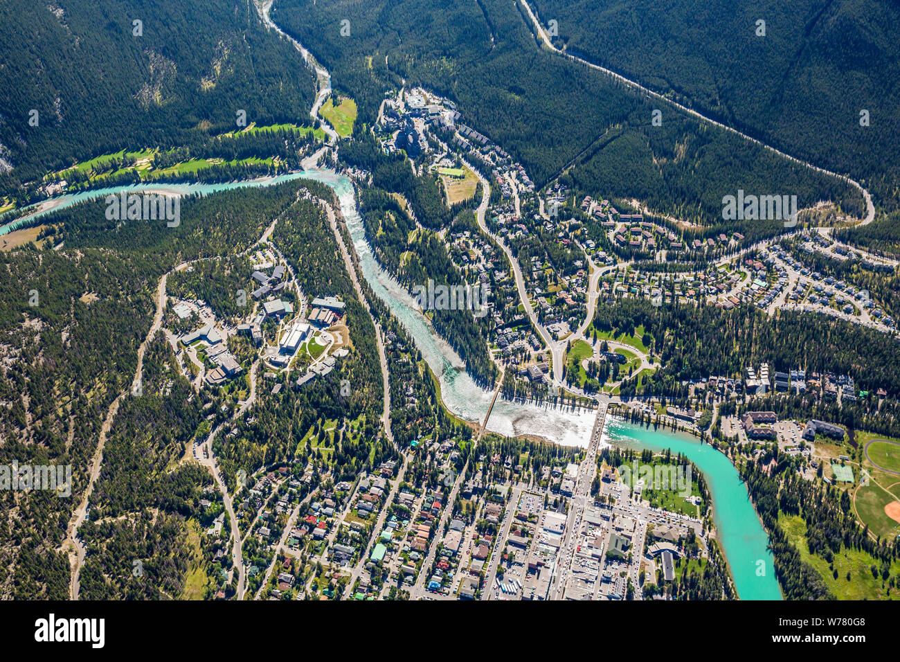 Aerial view of Banff, Alberta Canada in Banff National Park Stock Photo ...