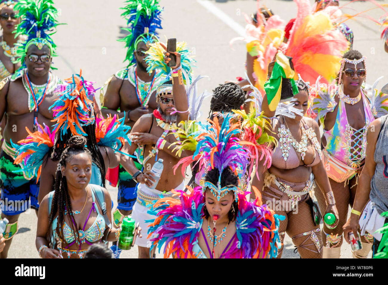 TORONTO, ONTARIO, CANADA - AUGUST 3, 2019: Participants in the Toronto Caribbean Carnival Grand ...