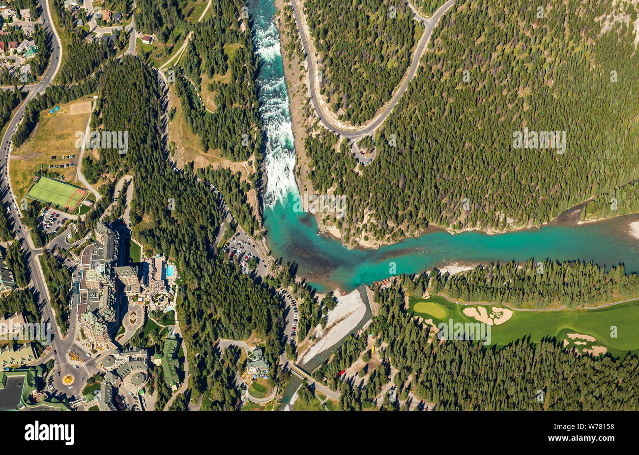 Aerial view of Banff, Alberta Canada in Banff National Park Stock Photo ...