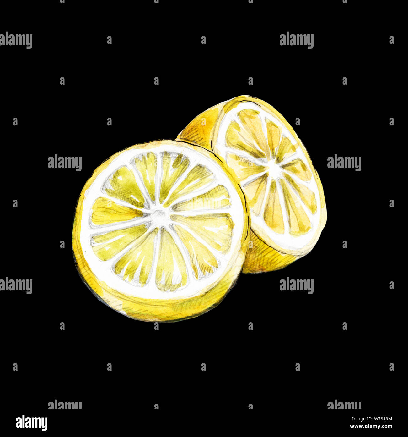 lemon watercolor illustration on black background Stock Photo - Alamy