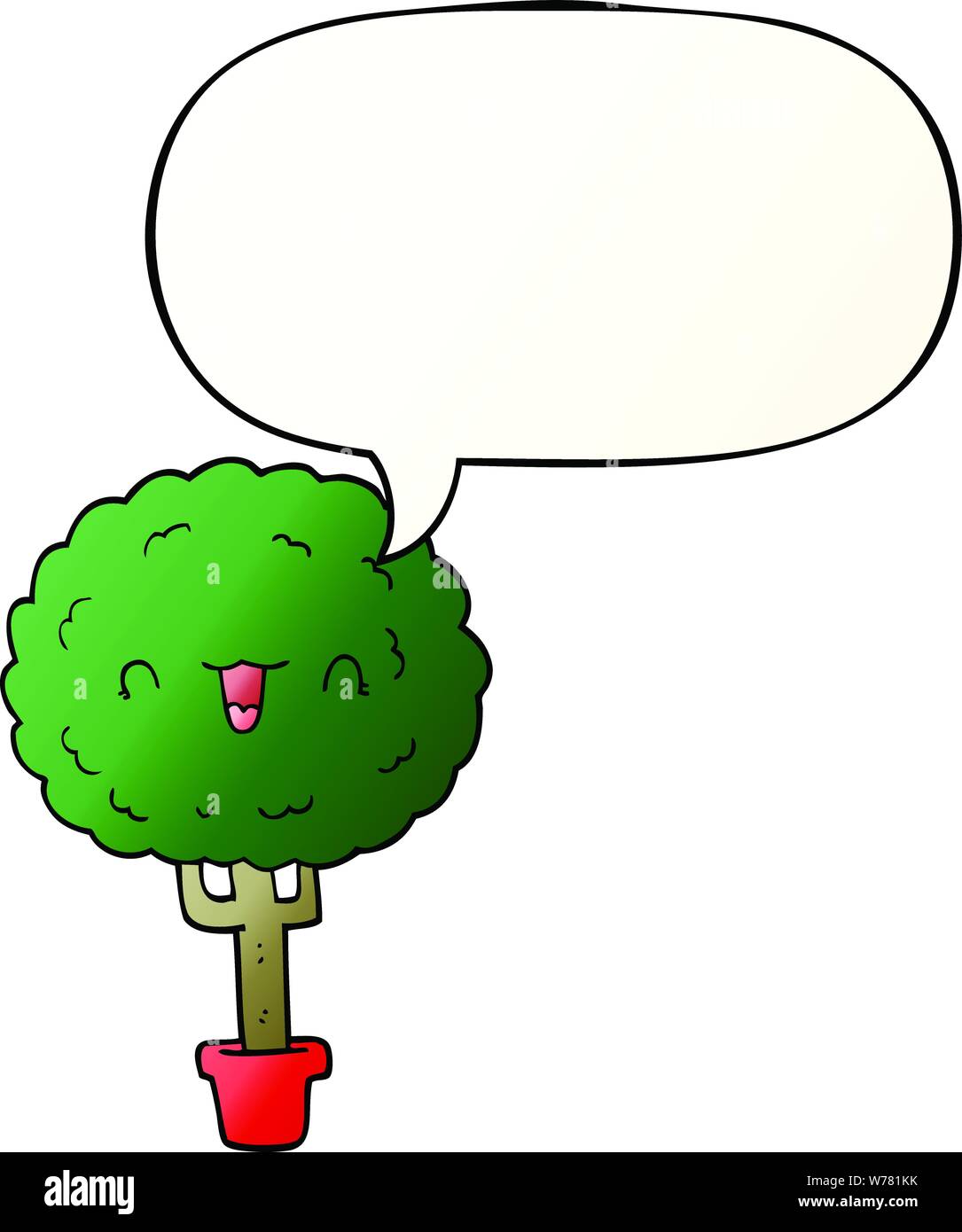 cartoon happy tree with speech bubble in smooth gradient style Stock ...