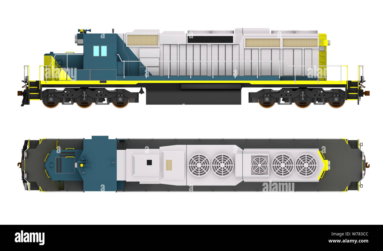 electric locomotive isolated on white side view. 3d rendering Stock ...