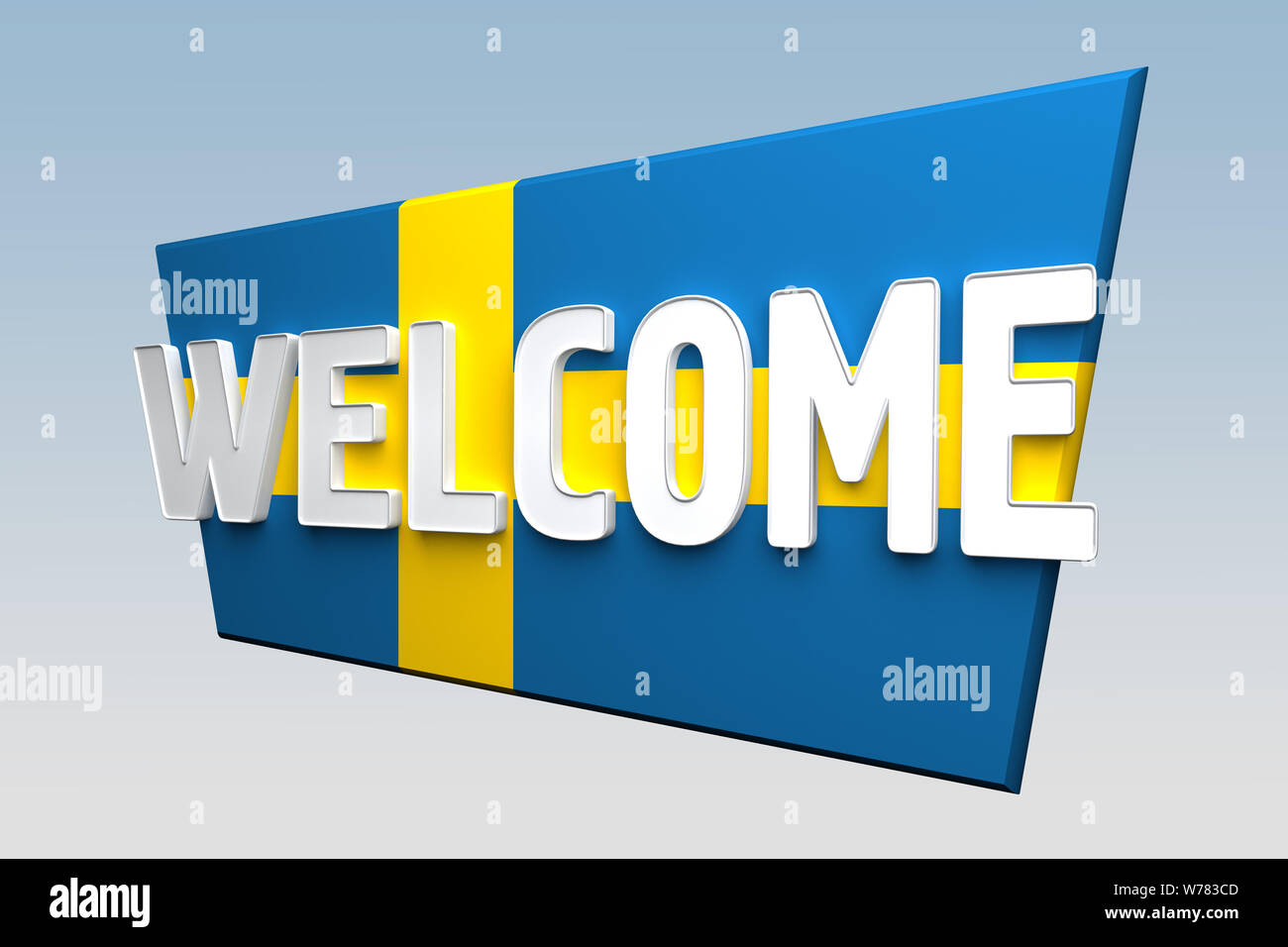 welcome sign is painted color of flag Sweden. 3d rendering Stock Photo ...