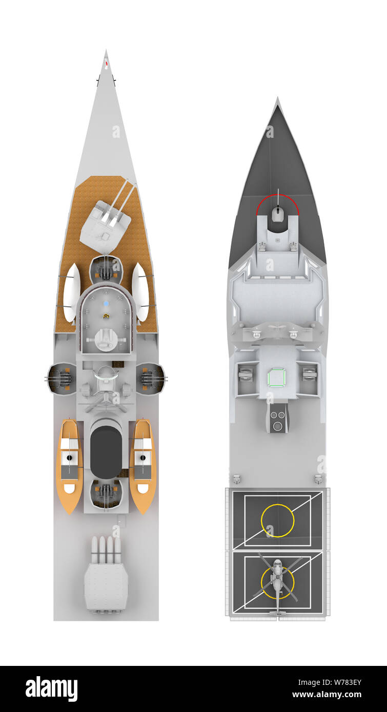 warship top view isolated on white. 3d rendering Stock Photo - Alamy