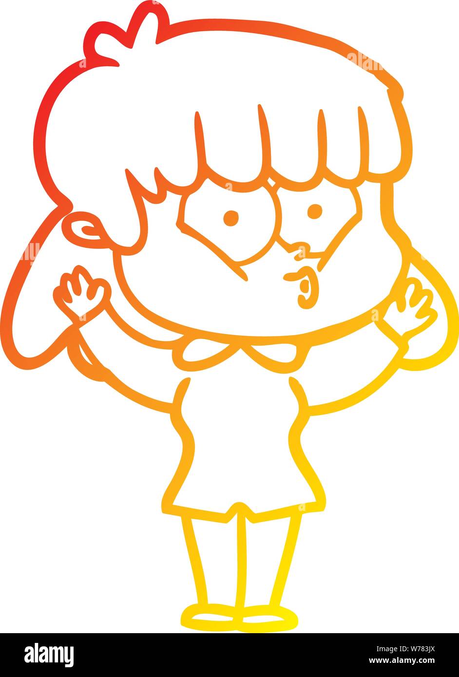 warm gradient line drawing of a cartoon whistling girl Stock Vector ...