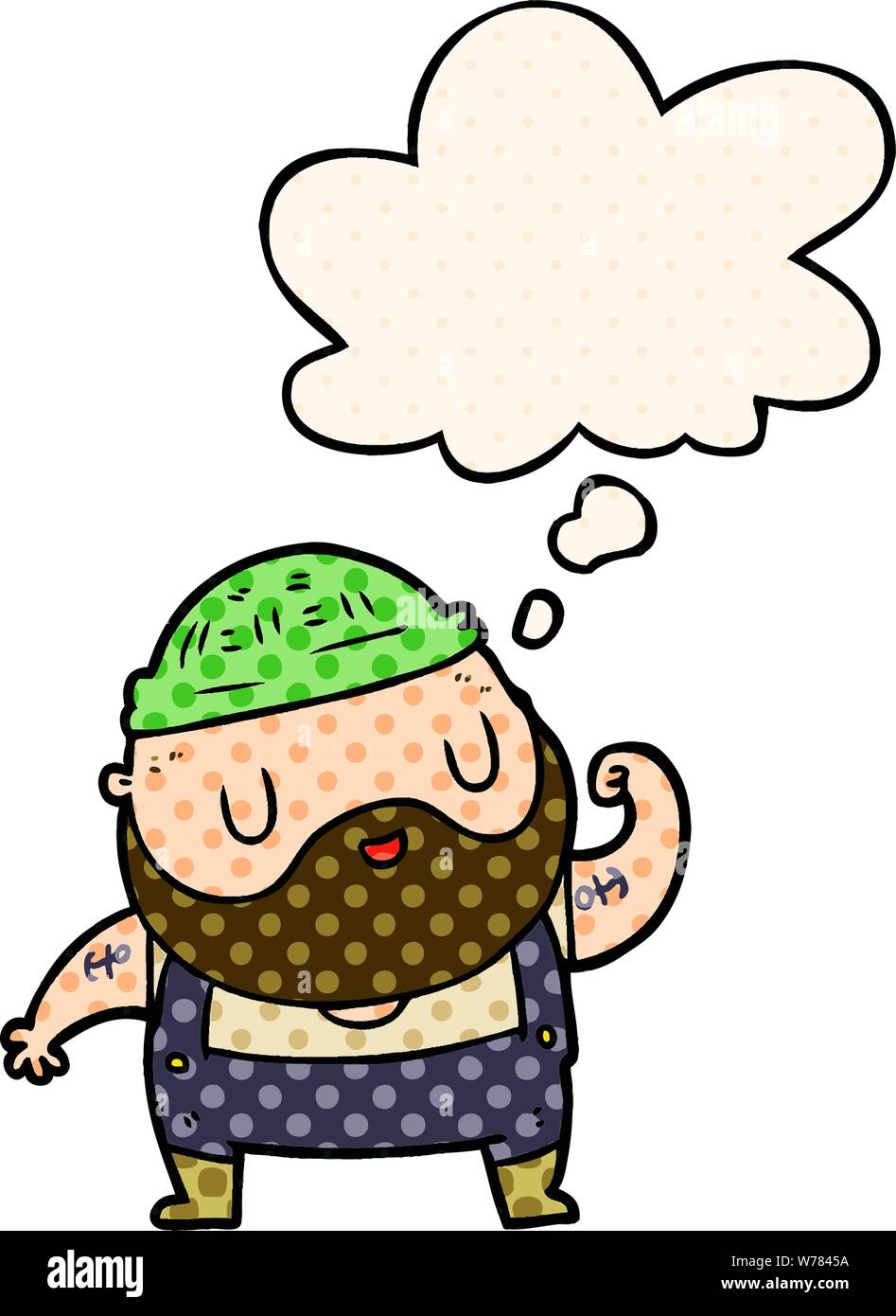 cartoon dock worker with thought bubble in comic book style Stock ...
