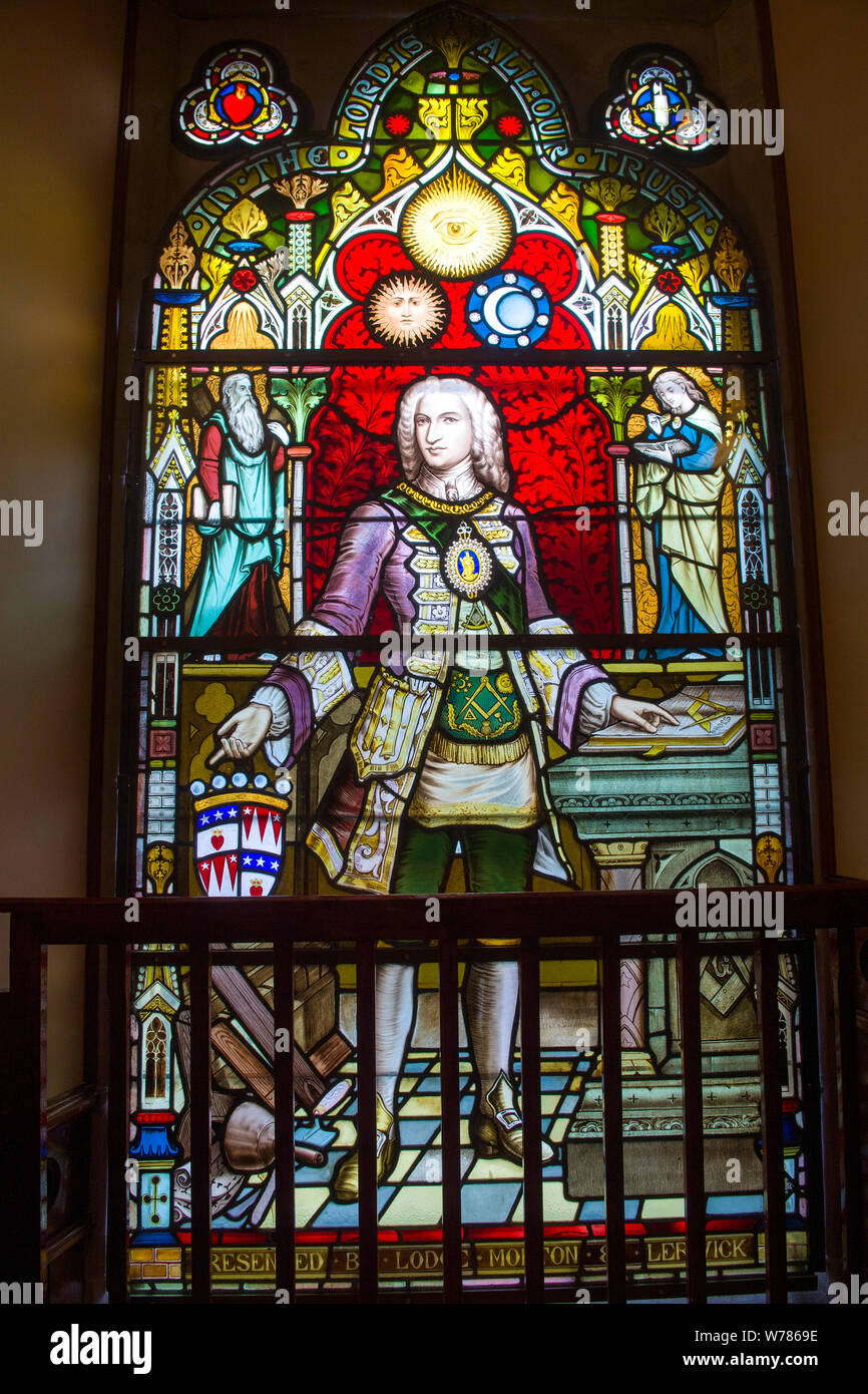 Stained Glass windows inside Lerwick Town Hall in the Shetland Islands ...