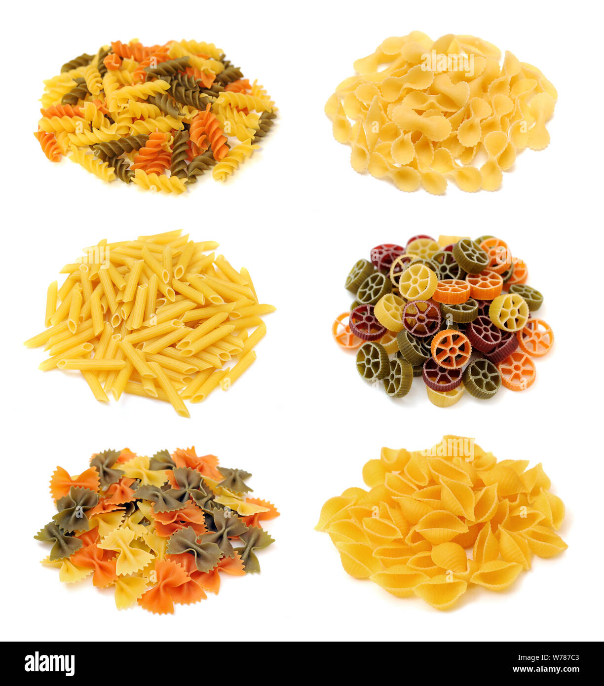 a group of pasta on white background Stock Photo - Alamy