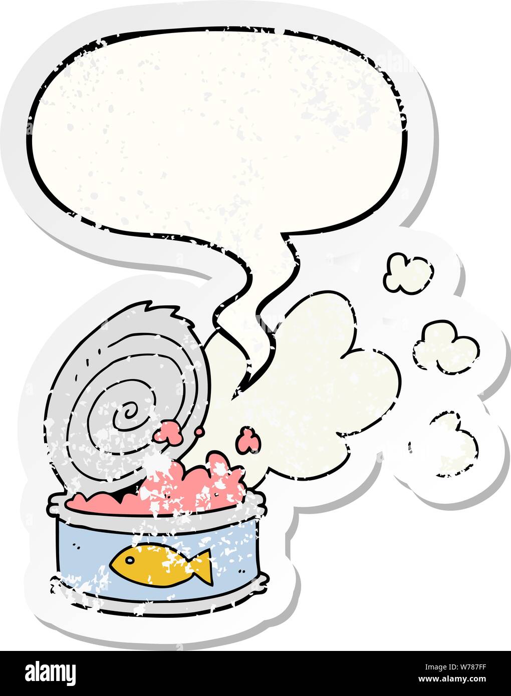 cartoon smelly can of fish with speech bubble distressed distressed old ...
