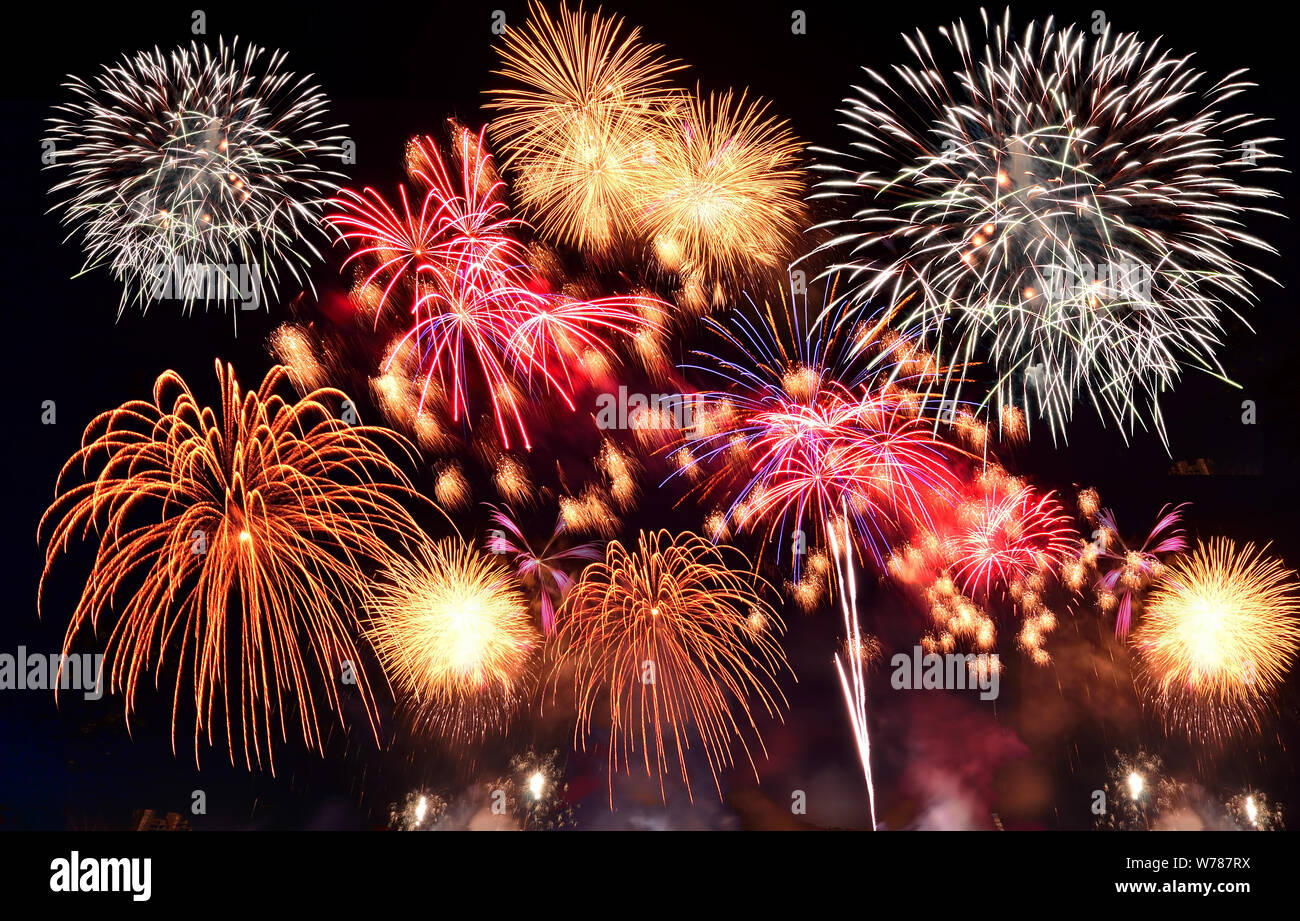 Colorful fireworks. Fireworks are a class of explosive pyrotechnic ...