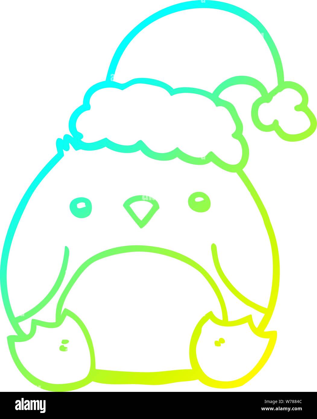cold gradient line drawing of a cute cartoon penguin wearing christmas ...