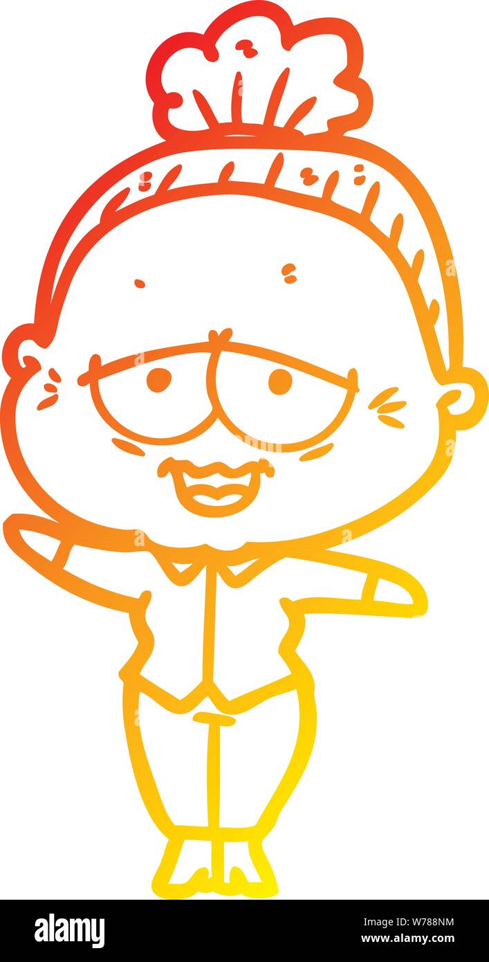 warm gradient line drawing of a cartoon happy old lady Stock Vector ...