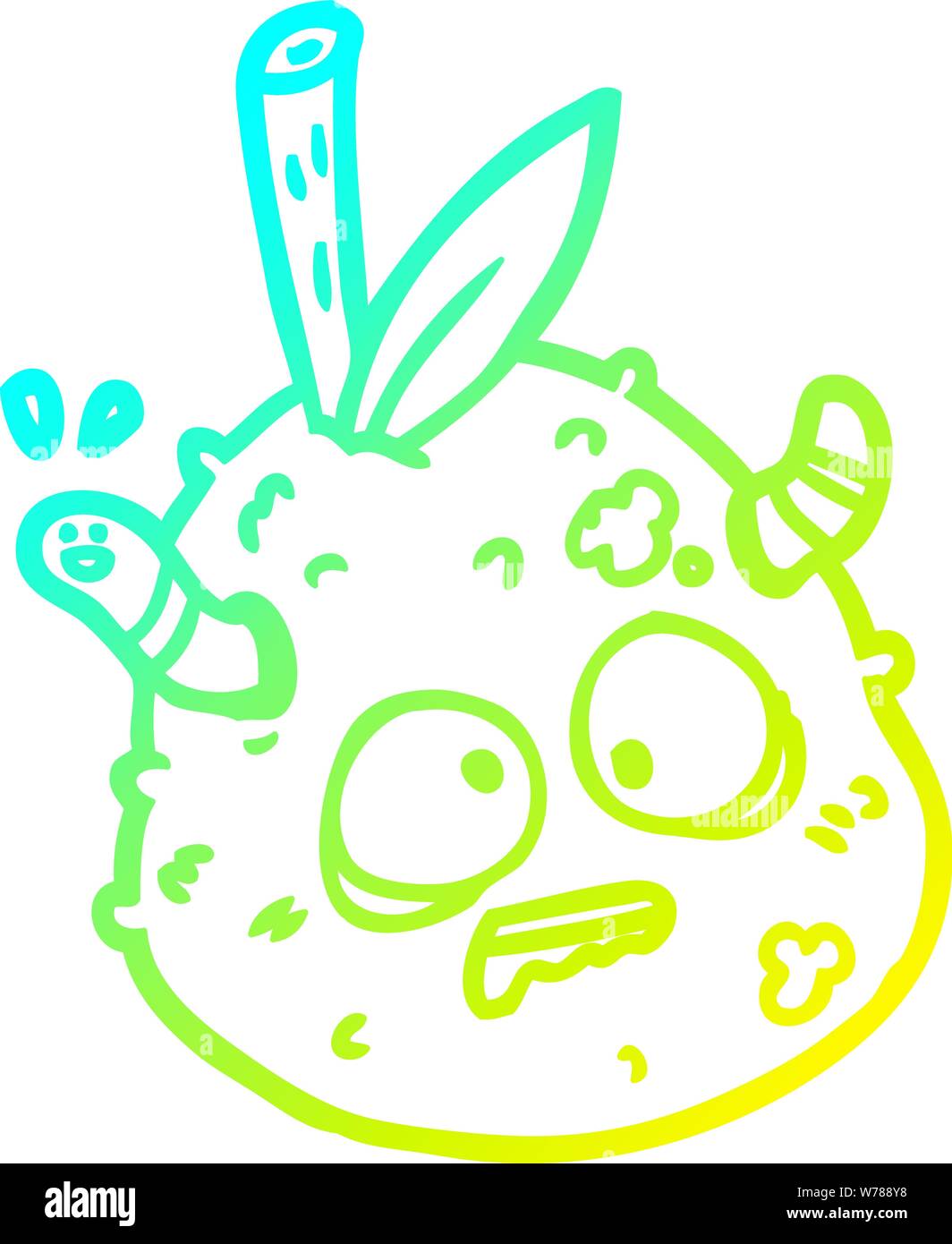 cold gradient line drawing of a rotting old pear with worm Stock Vector ...