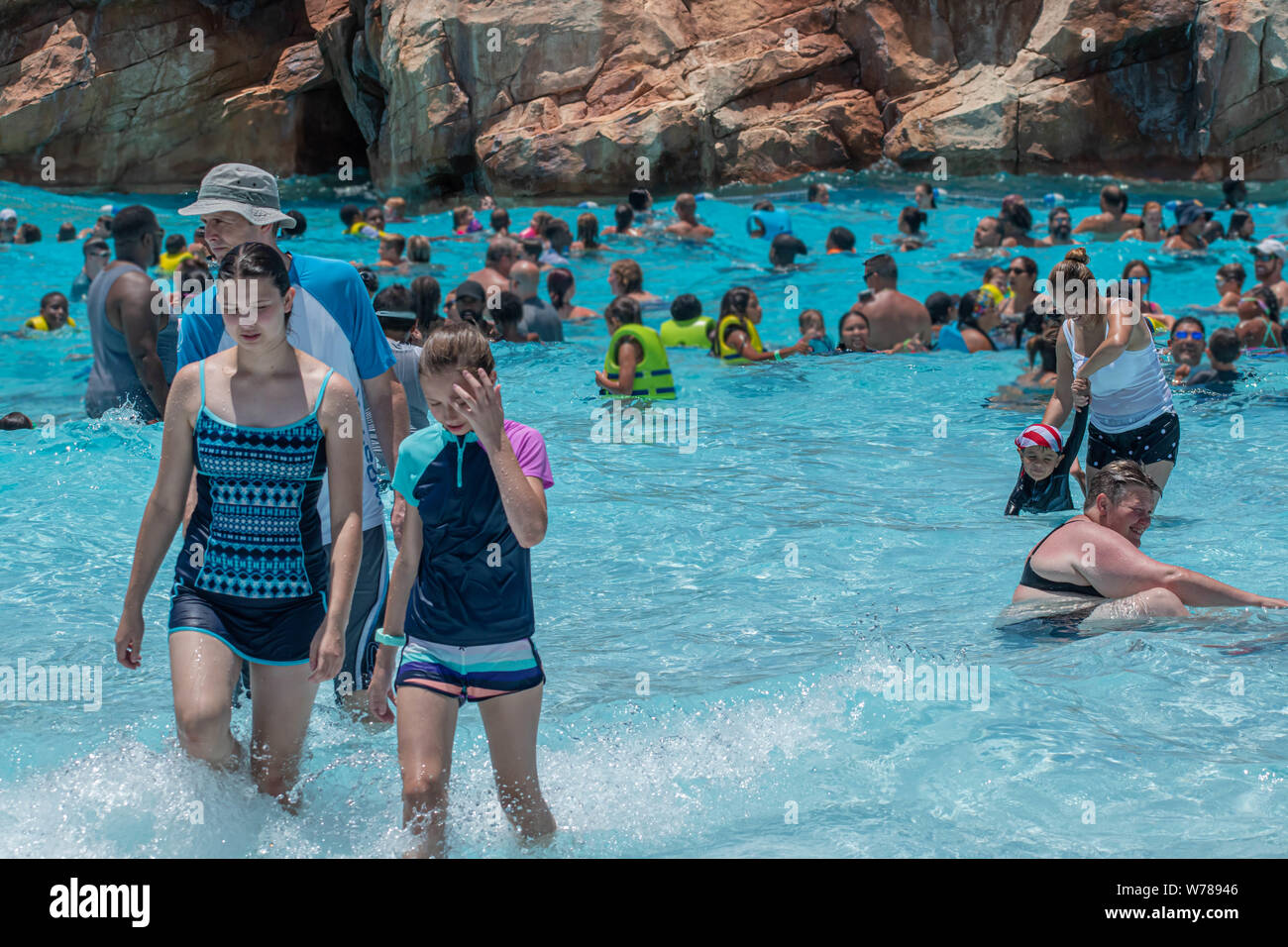 Orlando, Florida. July 28, 2019. People enjoying pool with waves at ...