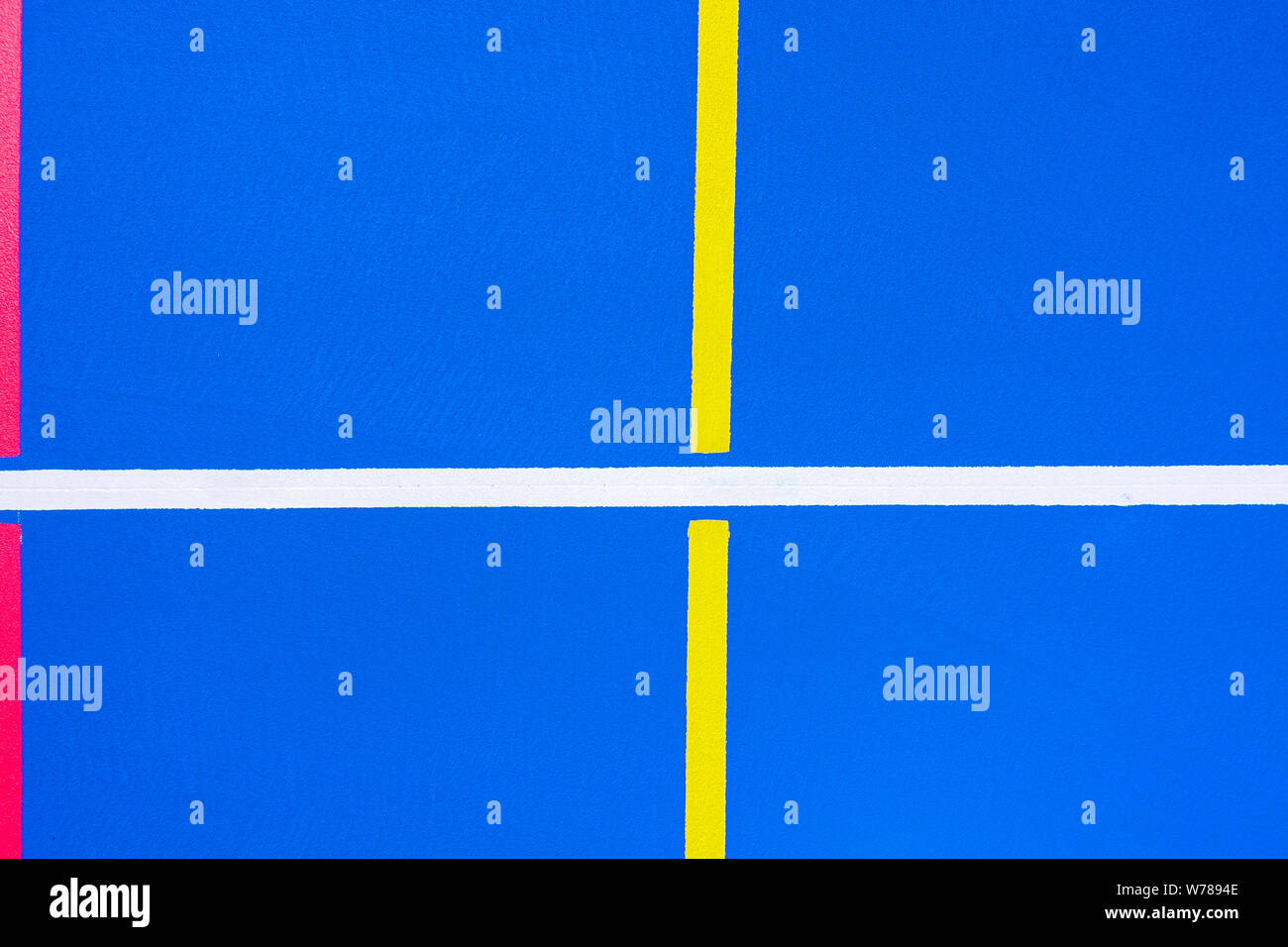 Design of a sports field, with blue background and red and yellow white ...