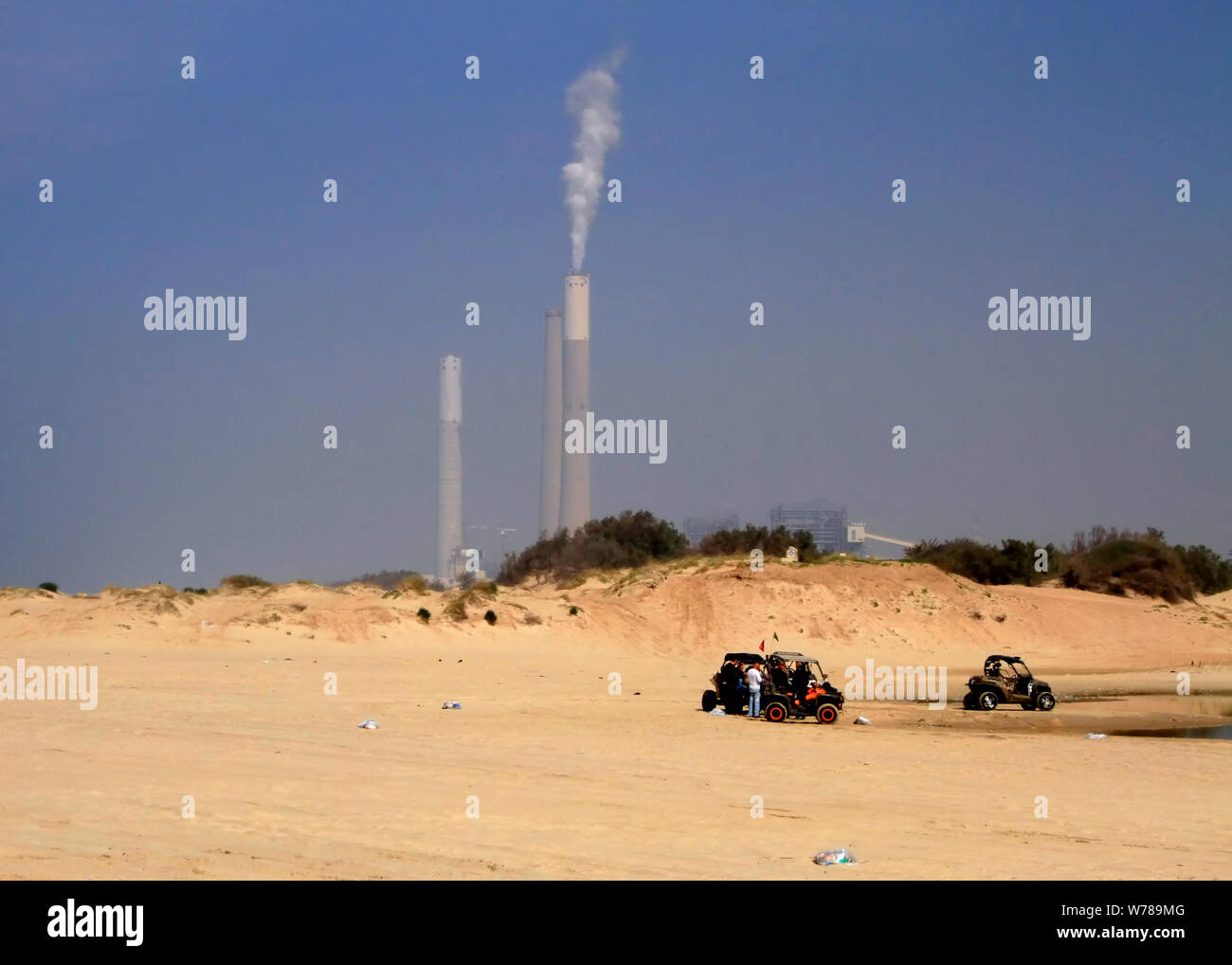 Dune buggies on Zikim Beach on Mediterranean coast in Israel sit in ...