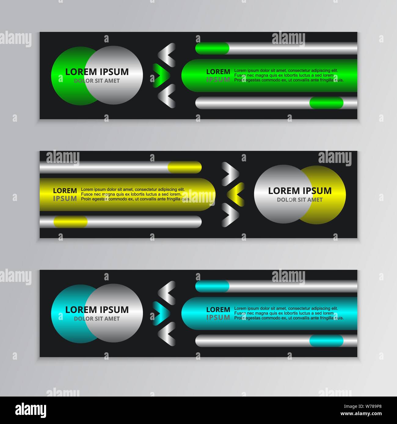 Set of Black Abstract Shape Banner template with glowing neon modern ...