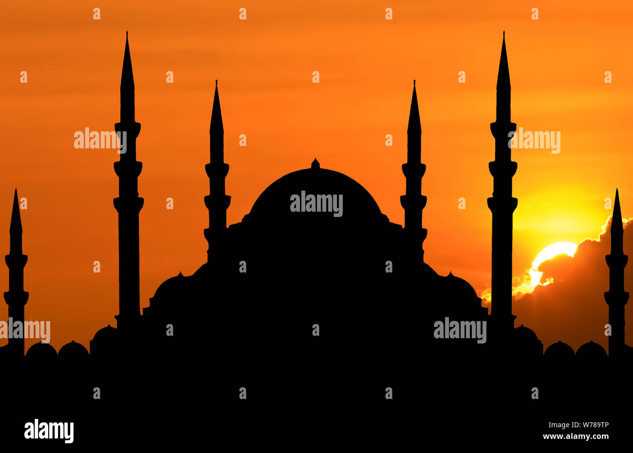 Silhouette of mosque when sun goes down Stock Photo - Alamy