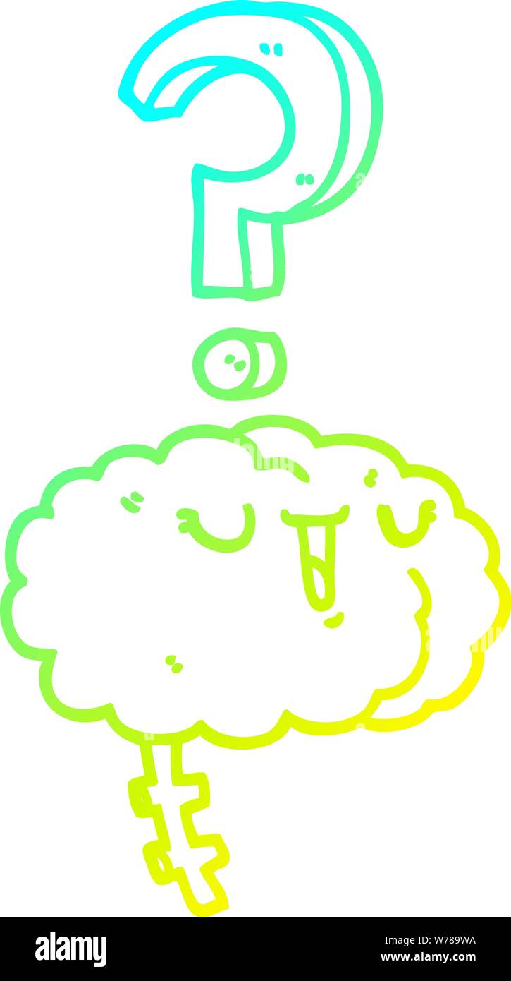 cold gradient line drawing of a cartoon curious brain Stock Vector ...