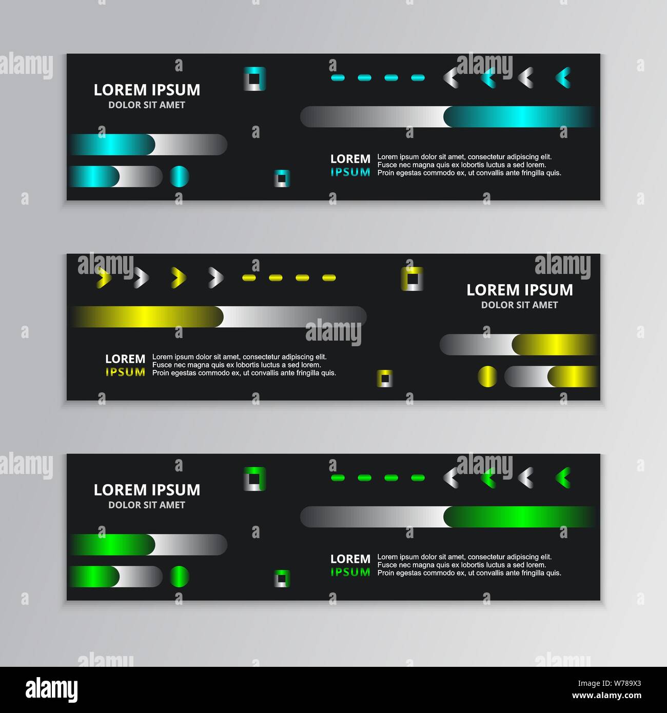 Set of Black Abstract Shape Banner template with glowing neon modern ...