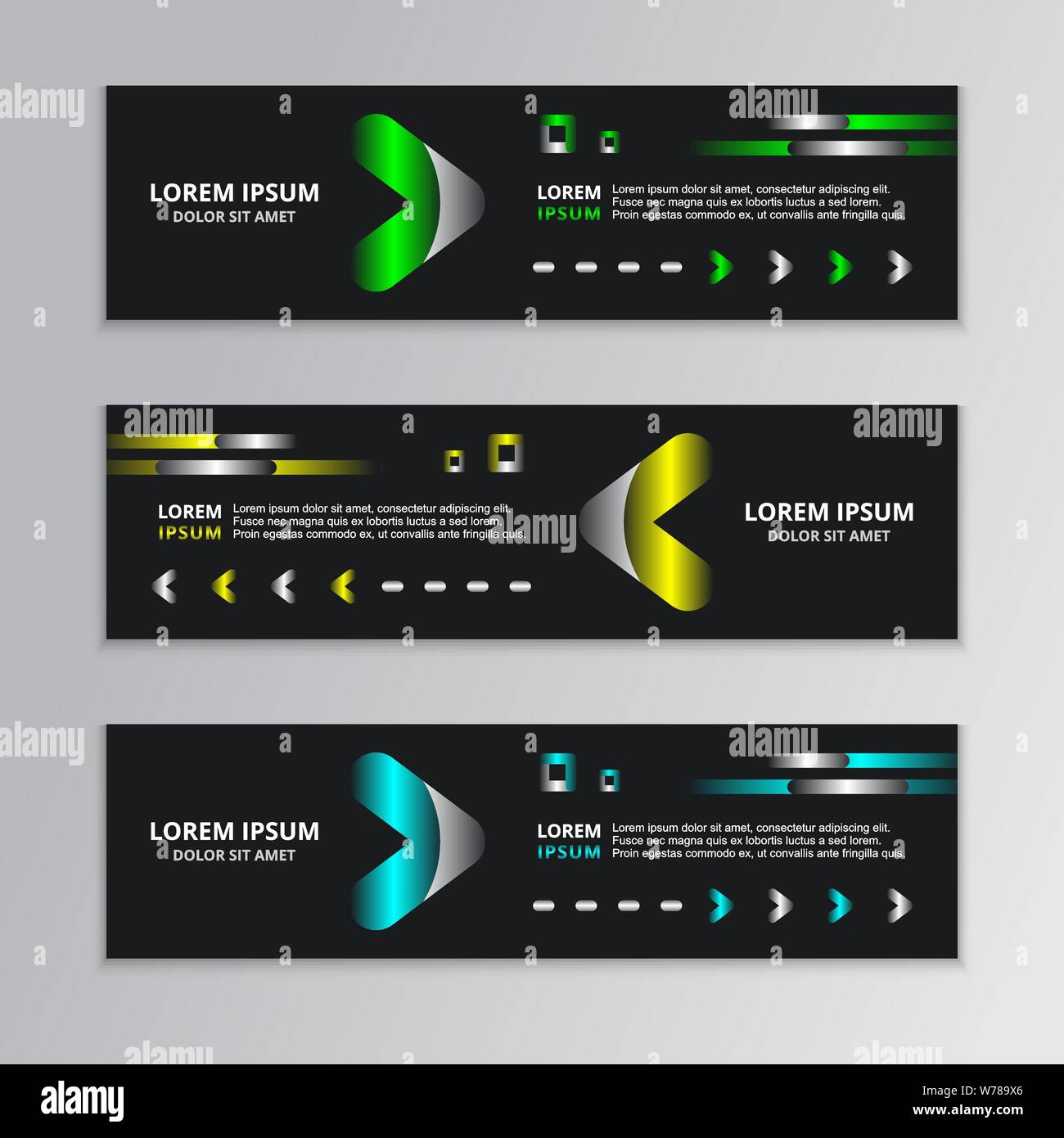 Set of Black Abstract Shape Banner template with glowing neon modern ...