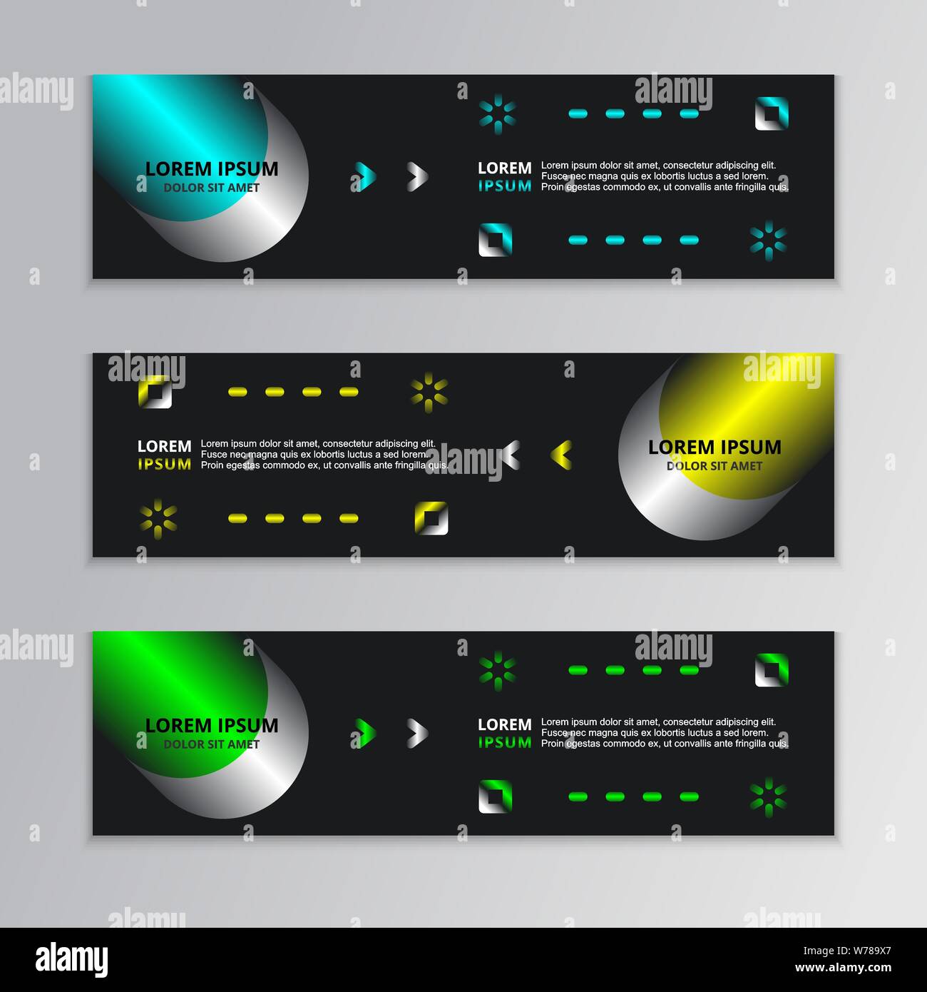 Set of Black Abstract Shape Banner template with glowing neon modern ...