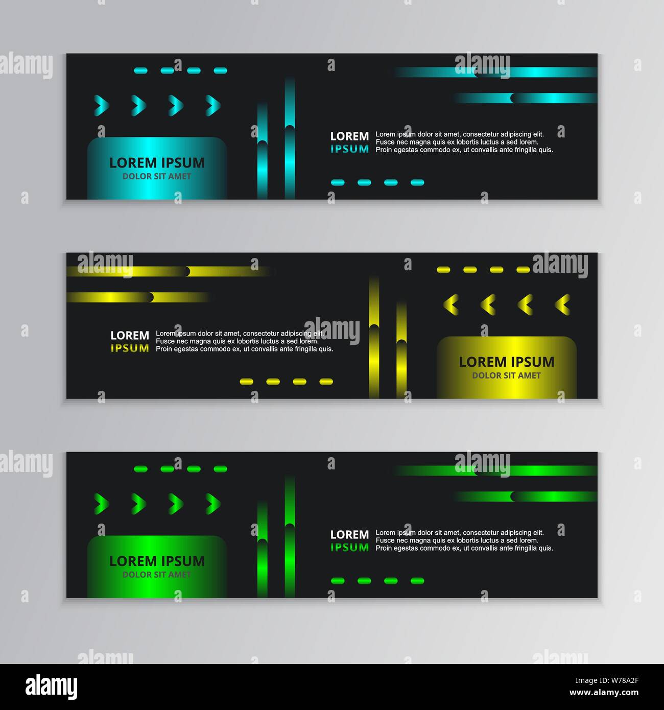 Set of Black Abstract Shape Banner template with glowing neon modern ...