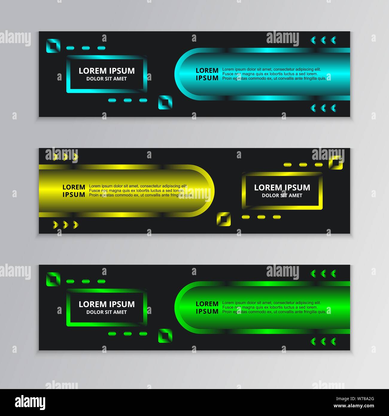 Set of Black Abstract Shape Banner template with glowing neon modern ...