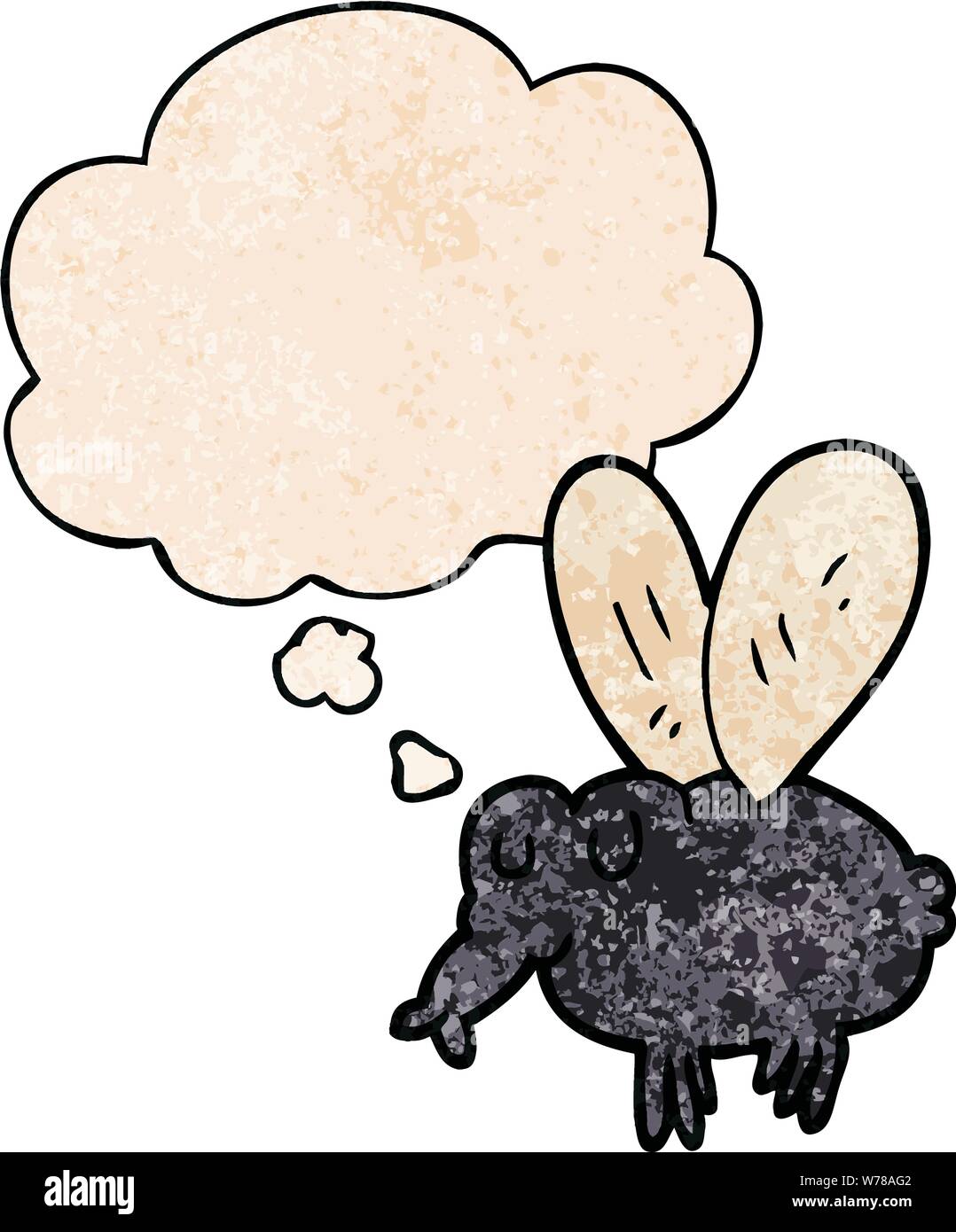 cartoon fly with thought bubble in grunge texture style Stock Vector ...
