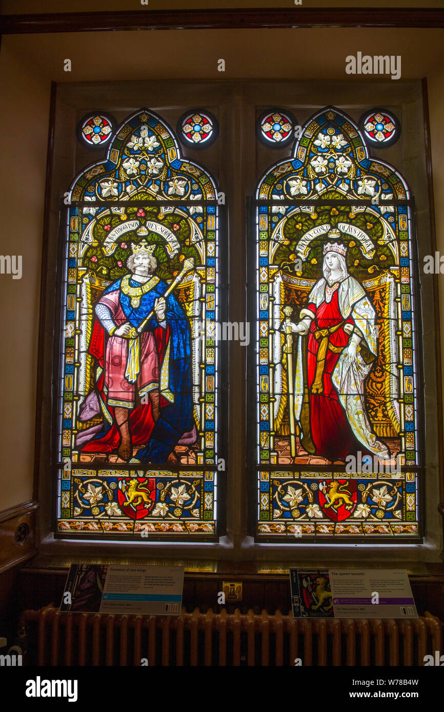 Stained Glass windows inside Lerwick Town Hall in the Shetland Islands ...