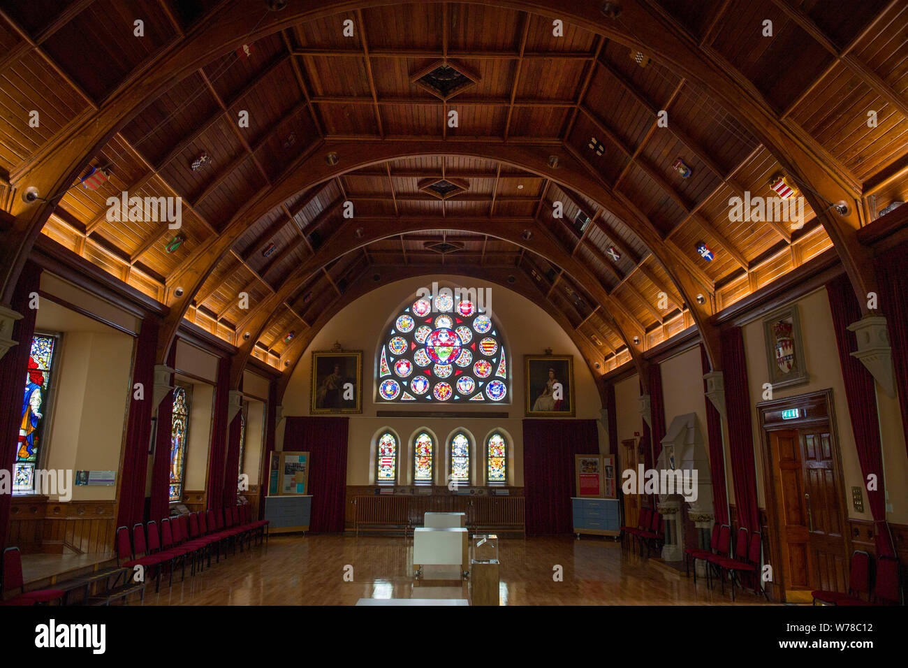 Stained Glass windows inside Lerwick Town Hall in the Shetland Islands ...